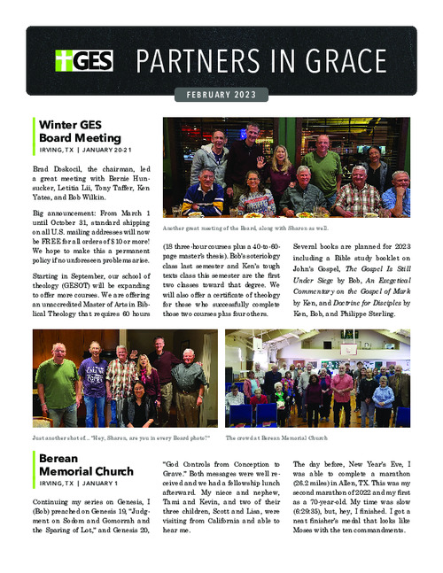 Partners In Grace Newsletter – Grace Evangelical Society